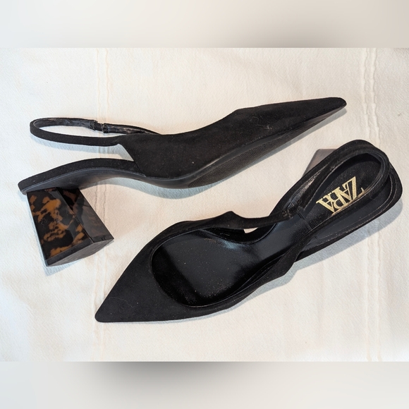 Zara | Shoes | Zara Black Womens Slingback Heels Tortoise Shell Heel ...